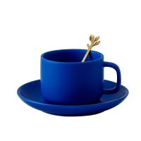China Exquisite Klein Blue Ceramic Flower Coffee Cup and Plate Set for Customized Logo Printing for sale
