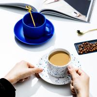 China Exquisite Klein Blue Ceramic Flower Coffee Cup and Plate Set for Customized Logo Printing for sale