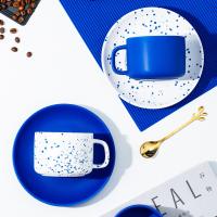 China Exquisite Klein Blue Ceramic Flower Coffee Cup and Plate Set for Customized Logo Printing for sale