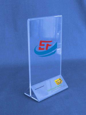 China Clear T Shape Acrylic Table Stand Menu Holder With Separated Triangle Base for sale