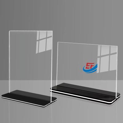 China T Shape Double-Sided Desktop Acrylic Display Holder For Menu Paper Sign for sale