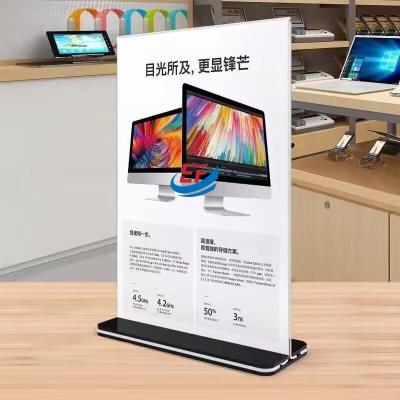 China Transparent Acrylic Office Restaurant Table Tent A5 Lucite Menu Holder with Black Base for sale