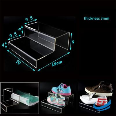 China Exhibition Merchandise Shelves Two Layer Desktop Clear Acrylic Shoe Display Riser for sale