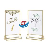 China Transparent Acrylic Tabletop Menu Card Display Stand With Golden Edge for sale