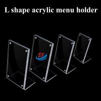 China Transparent Paper Holder L Shape Acrylic Magnetic Menu Display Stand for sale