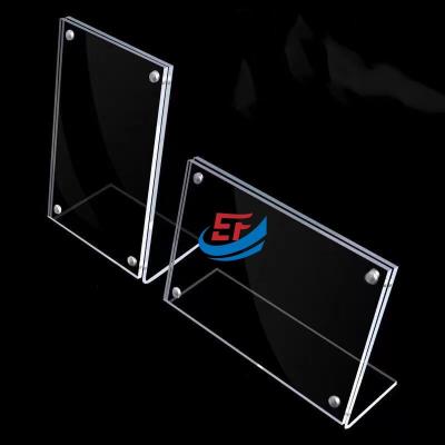 China Acrylic Menu Paper Display Stand L Shape Transparent Plexiglass Sign Holder for sale