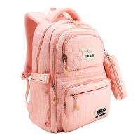 China Pink Emboss School Bags Backpack Nylon Polyester Material With Pencil Case for sale