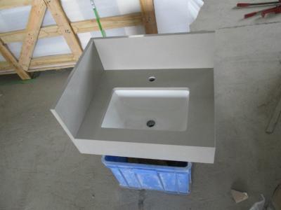 China Solid Surface Artificial Quartz Bathroom Vanity Tops Gray Color For Home / Hotel for sale