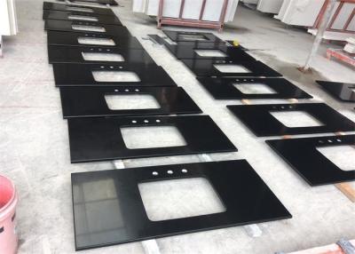 China Black Mirror Artificial Quartz Stone Slab Countertop For Kitchen A Grade Pure Black Color for sale