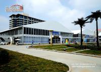China 40M Arched Roof Outdoor Exhibition Tents With 8M Side Height And Glass Wall For Asia Show for sale