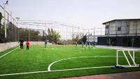 China Artificial Football Pitches With M Shape Yarn 50mm Pile Height Quartz Sand Infill for sale