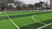 China Rubber Granules / Quartz Sand Artifical Football Pitches Weaving Technique Dtex 8000-15000 for sale