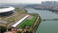 China Rubber Granules / Quartz Sand Artifical Football Pitches Weaving Technique Dtex 8000-15000 for sale