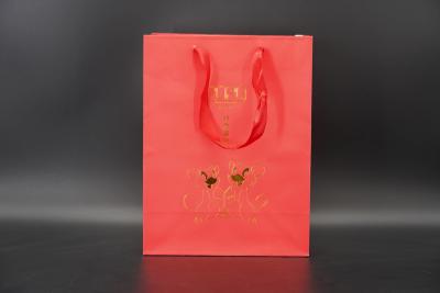 China Reusable Kraft Shopping Paper Bags With Ribbon Handles Printing Design for sale
