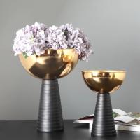 China Decorative Flower Vase Round Wedding Decorative Gold Plated Vases Flower Bowls Centerpieces for sale