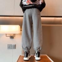 China Cotton Blended Embroidered Loose Grey Girls Joggers Pants Plus Velvet Thickened for sale