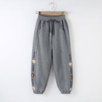 China Cotton Blended Embroidered Loose Grey Girls Joggers Pants Plus Velvet Thickened for sale