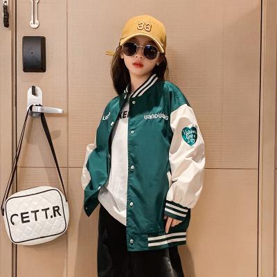 China Embroidery Craft Girls Patchwork Baseball Jacket Skin Friendly Size 120 for sale