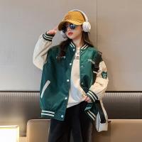 China Children Aged 4-16 Girls Baseball Jacket Windproof Green And White for sale