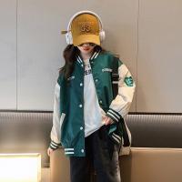 China Children Aged 4-16 Girls Baseball Jacket Windproof Green And White for sale