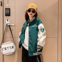 China Children Aged 4-16 Girls Baseball Jacket Windproof Green And White for sale