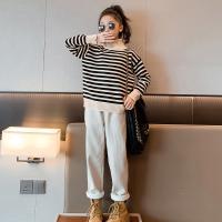 China Girls autumn/winter suit high collar striped two-piece set with velvet and thickened children's medium sized children's for sale