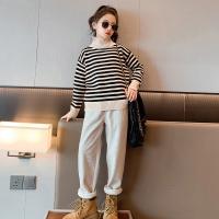 China Girls autumn/winter suit high collar striped two-piece set with velvet and thickened children's medium sized children's for sale