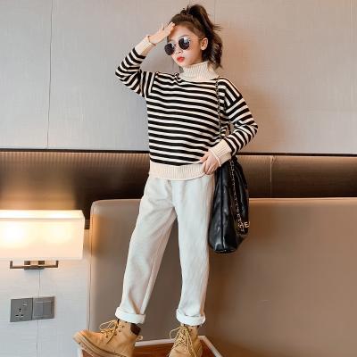China Medium Sized Childrens Striped High Collar Sweater With Velvet Skin Friendly for sale