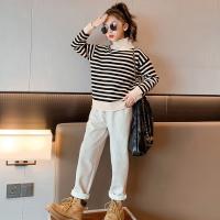 China Striped High Collar Sweater And Trouser Set With Velvet Skin Friendly for sale