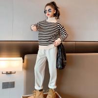 China Striped High Collar Sweater And Trouser Set With Velvet Skin Friendly for sale
