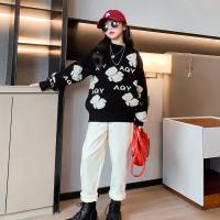 China Children's set Bear Sweater embroidery craft autumn/winter thickened knitting two-piece set for children 4-16 years old for sale