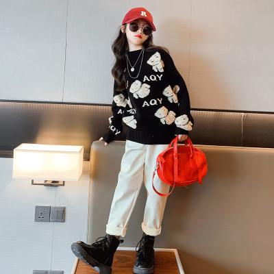 China Children's set Bear Sweater embroidery craft autumn/winter thickened knitting two-piece set for children 4-16 years old for sale