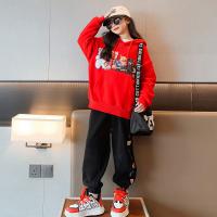China Trend Childrens Thickened Sports Hoodie Sweatpants Set Apricot Black Red for sale