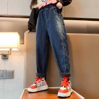 China Girls JEANS autumn winter children's clothing thick pants straight tube leisure suitable for 4-16 years old children for sale