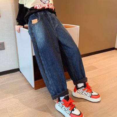 China Girls JEANS autumn winter children's clothing thick pants straight tube leisure suitable for 4-16 years old children for sale