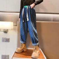 China Spring Fall Versatile Children Pants Blue Girls Jeans Trousers Wear Resistant for sale