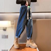 China Straight Leg Girls Jeans Pants Trousers Versatile Blue For Children 4-16 Years Old for sale