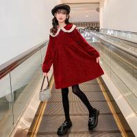 China Girls Red Velvet Long Sleeve Corduroy Dress Princess Style for sale