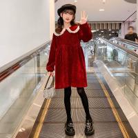 China Girls Red Velvet Long Sleeve Corduroy Dress Princess Style for sale