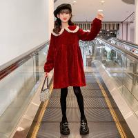 China Girls Red Velvet Long Sleeve Corduroy Dress Princess Style for sale