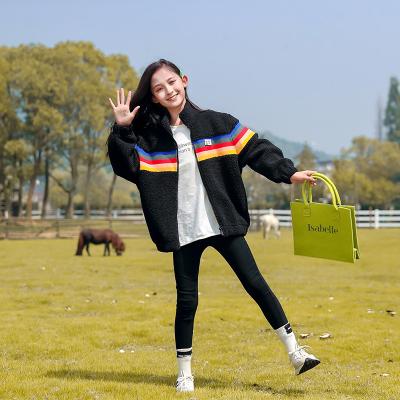 China Lamb Cashmere Warm Childrens Coats Autumn Winter Stitching Color Stripe for sale