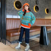 China Girls fashion sweater children's clothing autumn winter round neck pullover sweater color coat middle children for sale
