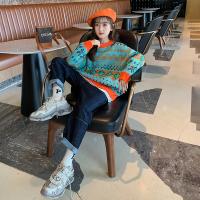 China Fashion Fall Winter Little Girls Clothes Oversized Pullover Jacquard Knit Sweater for sale