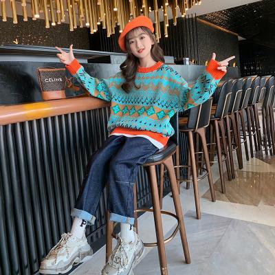 China Girls Fashion Round Neck Childrens Cardigan Sweaters Pullover Jacquard Craft for sale