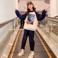 China Girls Cartoon Raglan Sleeve Fashion Childrens Clothes Patchwork Casual Round Neck Pullover for sale