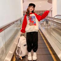 China Girls Cartoon Raglan Sleeve Fashion Childrens Clothes Patchwork Casual Round Neck Pullover for sale