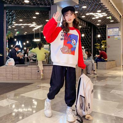 China Delicate Soft Little Girls Clothes Color Matching Casual Round Neck Jumper for sale