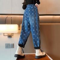 China Korean Edition Blue Childrens Girls Jeans Pants With Adjustable Waist for sale