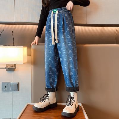 China Girls jeans Children's clothing autumn and winter thick warm blue casual pants for everything from 4 to 16 years old for sale