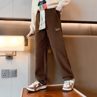 China Warm Apricot Brown Girls Corduroy Pants Windproof Elastic Waist for sale